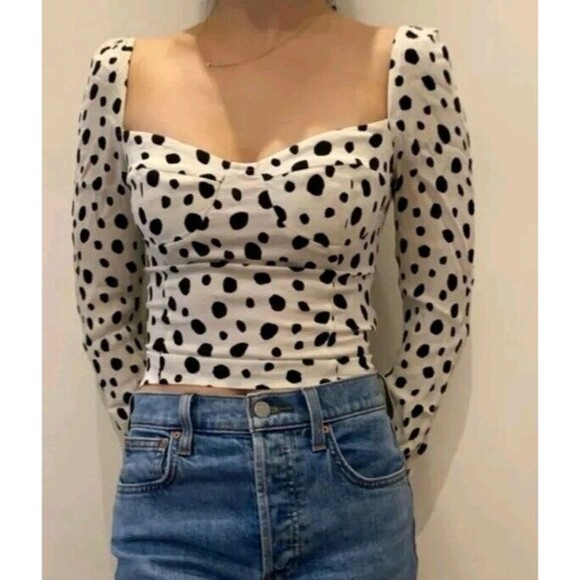 Reformation | Tops | Reformation Reign Top Black White Puff Sleeve Size ...